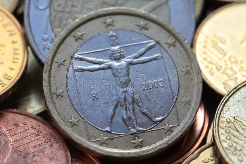 Italian one euro coin stock photo. Image of debt, scrapbook - 10707214