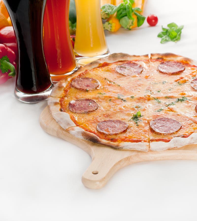 Italian Original Thin Crust Pepperoni Pizza Stock Image - Image of ...