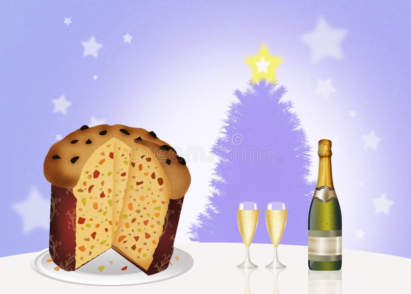 Italian Panettone and Wine and Glasses Stock Illustration ...