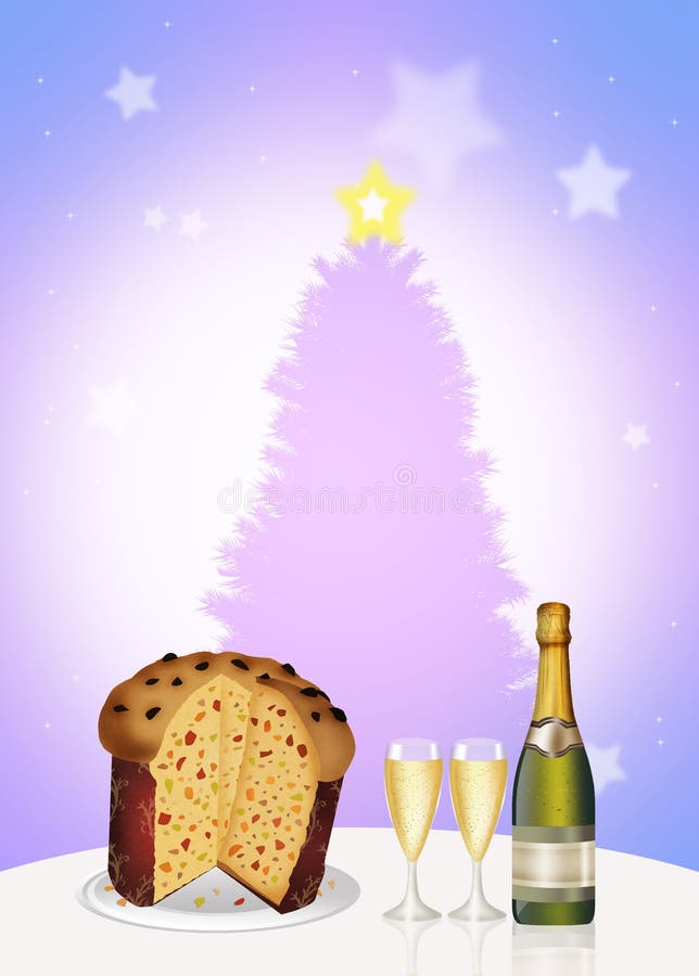 Italian Panettone and Wine and Glasses Stock Illustration ...