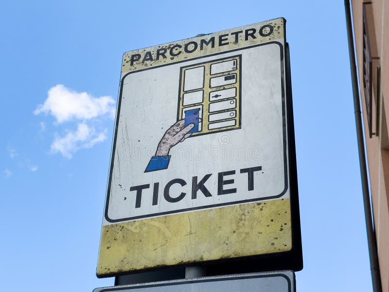 Italian Parking Meter Ticket Sign Under Blue Sky Editorial Image ...