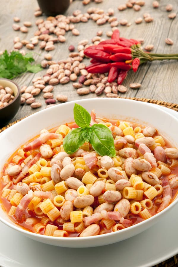 Italian pasta with beans stock image. Image of original - 100192735