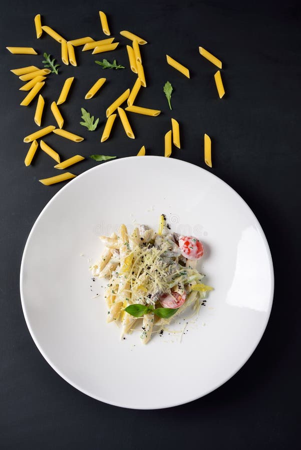 Italian Pasta on Black Background, Restaurant Menu Concept, Top View ...