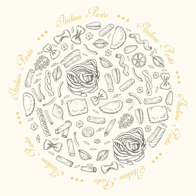Italian pasta in a circle stock vector. Illustration of food - 72300465