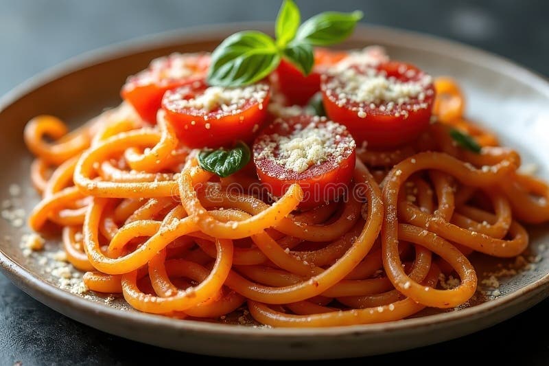 Italian Pasta Dish with Tomato and White Pepper Sauce Stock ...