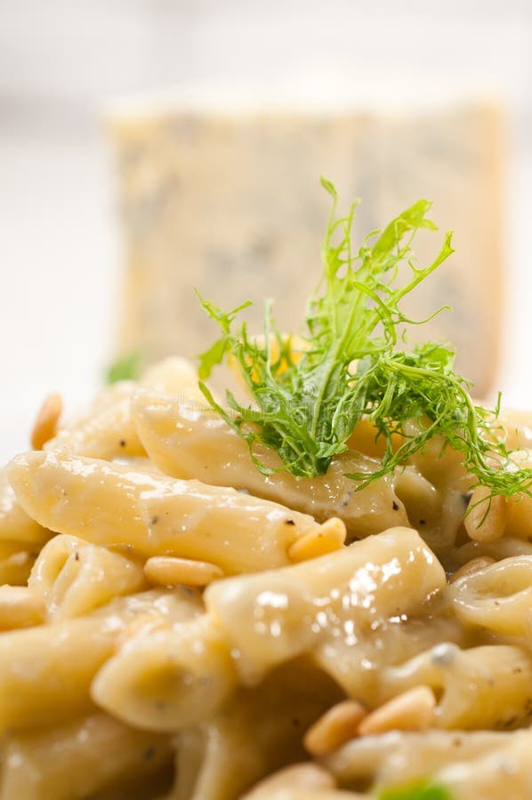 Italian Pasta Penne Gorgonzola and Pine Nuts Stock Image - Image of ...