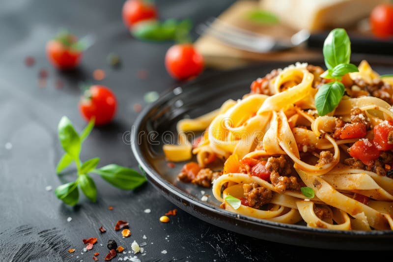 Italian Pasta on Plate. Spaghetti Bolognese Stock Photo - Image of ...