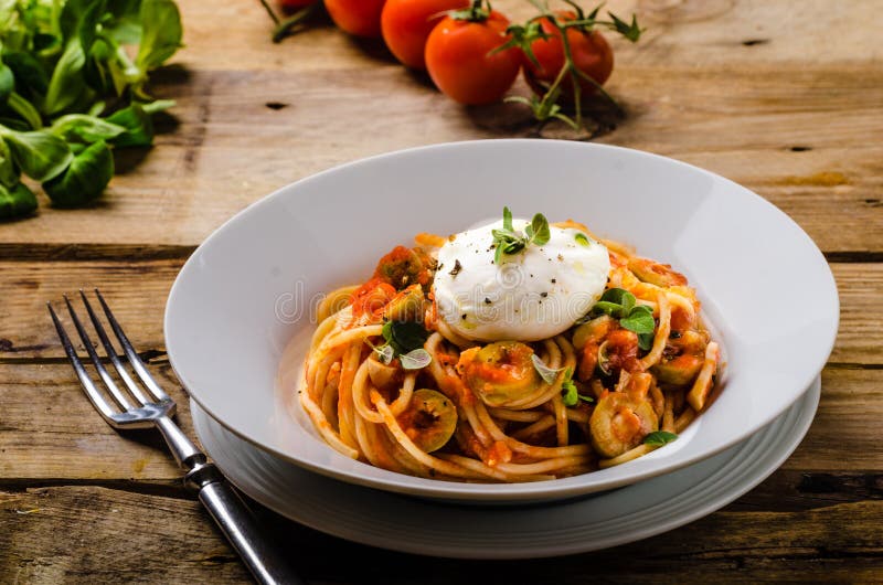 Italian Pasta with Poached Egg Stock Image - Image of italian ...
