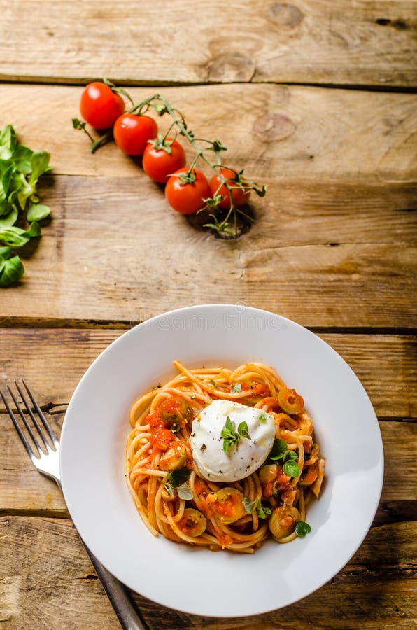 Italian Pasta with Poached Egg Stock Photo - Image of lunch ...
