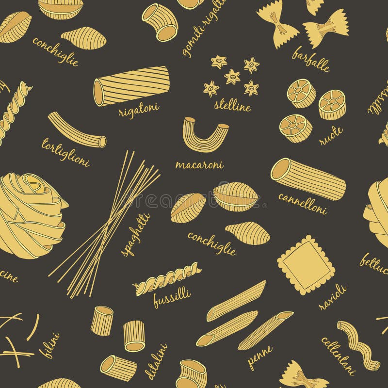 Italian Pasta Seamless Pattern Stock Illustration - Illustration of ...