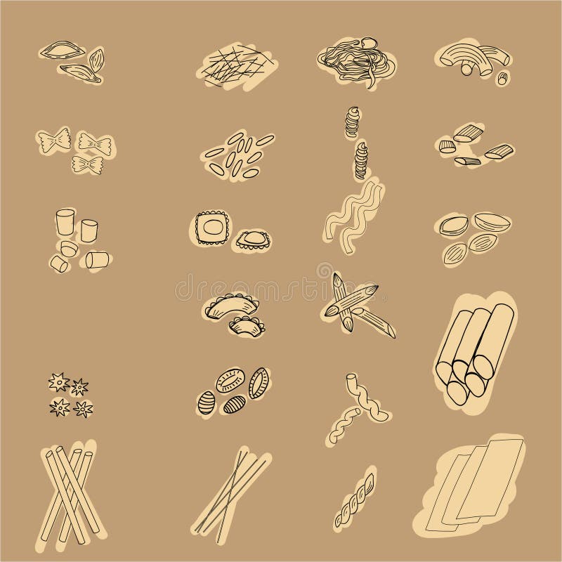 Italian Pasta Shapes Hand Drawn Vintage Stock Vector - Illustration of ...