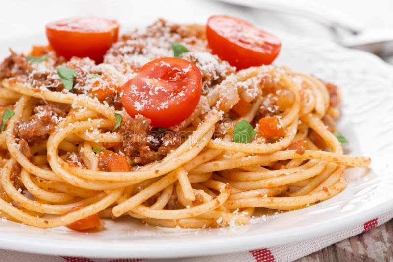 Italian Pasta - Spaghetti Bolognese, Close-up Stock Photo - Image of ...