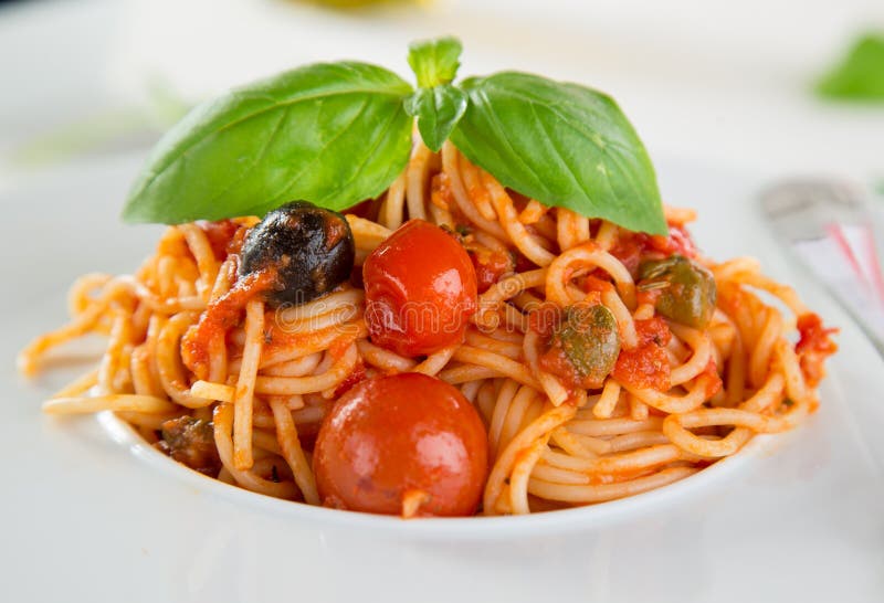 Italian Pasta with Tomato and Basil Stock Photo - Image of healthy ...