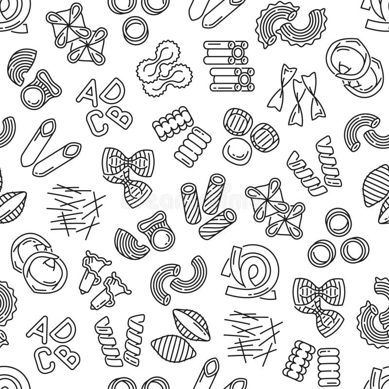 Italian Pasta Types Outline Seamless Pattern Stock Illustration ...