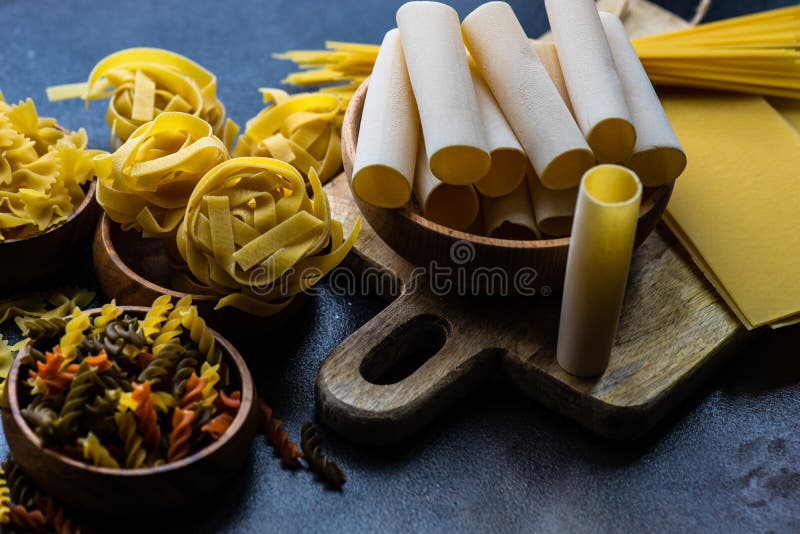 Italian pasta varieties stock photo. Image of fusilli - 178731026