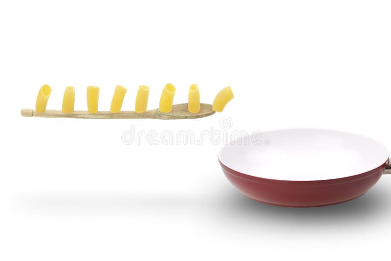 Italian Pasta on Wooden Spoon into a Pan Stock Photo - Image of wooden ...
