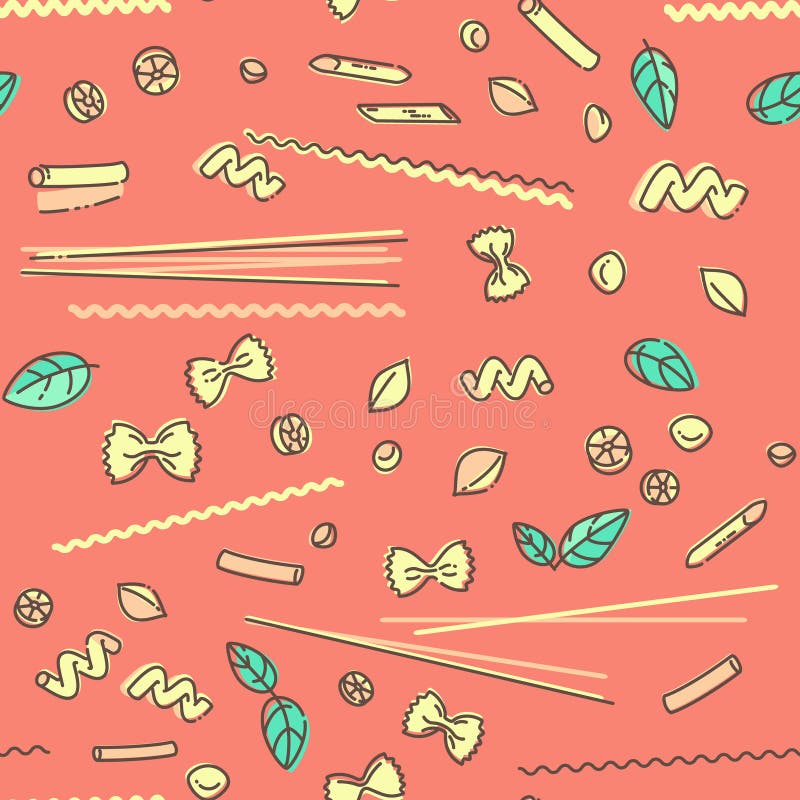 Italian Pastaseamless Pattern on Red Stock Vector - Illustration of ...