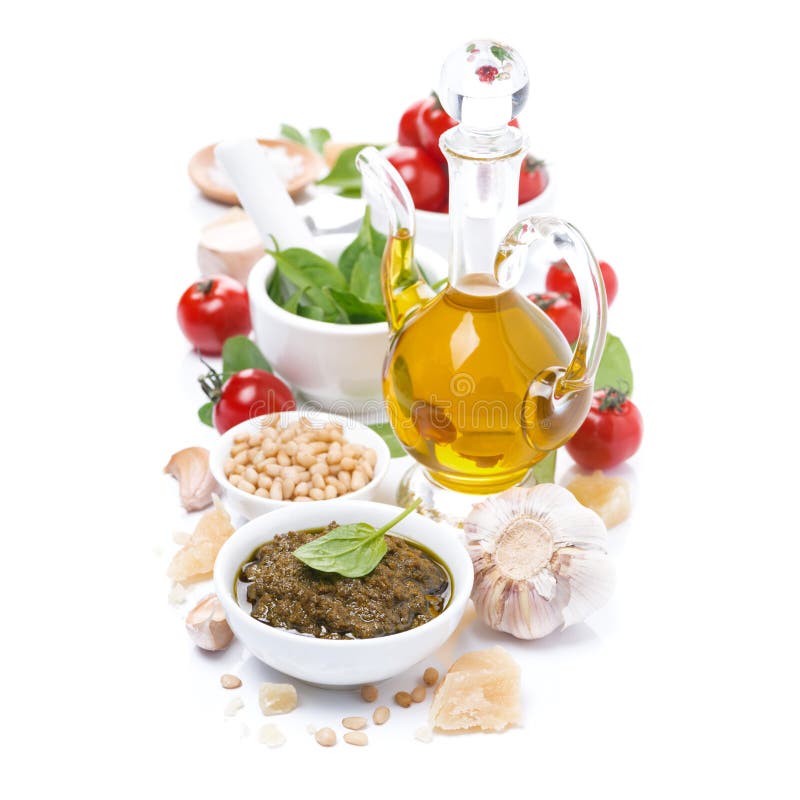 Italian Pesto Sauce And Ingredients Isolated Stock Image Image Of