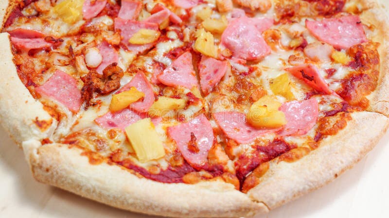 Italian Pizza with Bacon Close-up Stock Photo - Image of sauce, slice ...