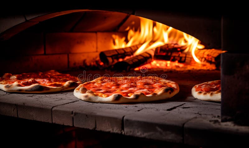 Italian Pizza, Brick Oven with Open Fire, Background with Copy Space ...