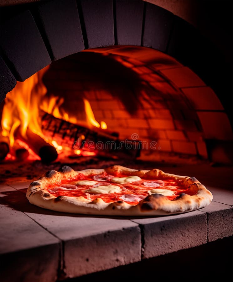 Italian Pizza, Brick Oven with Open Fire, Background with Copy Space ...