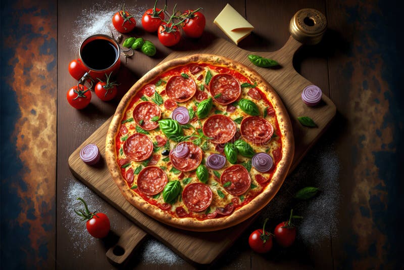Italian Pizza Closeup Realistic Drawing. Generative AI Stock ...