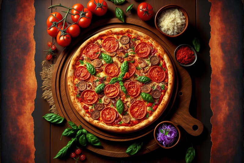 Italian Pizza Closeup Realistic Drawing. Generative AI Stock ...