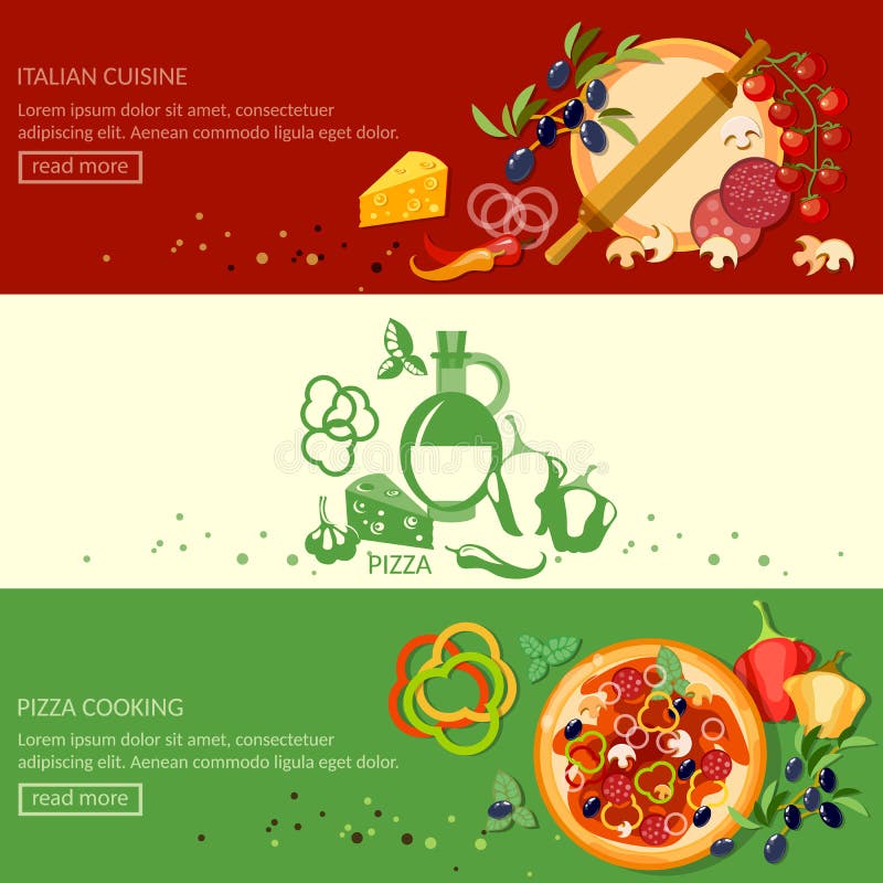 Italian Pizza Cooking and Ingredients Banners Stock Vector ...