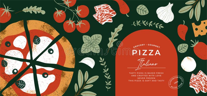 Italian Pizza Horizontal Design Template. Pizza Margherita with ...