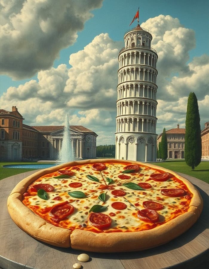 Italian Pizza Infront of Pisa Tower Stock Illustration - Illustration ...