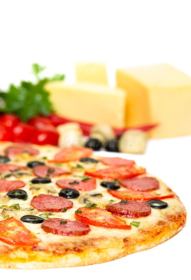 Italian Pizza Isolated on White Stock Photo - Image of pepperoni ...