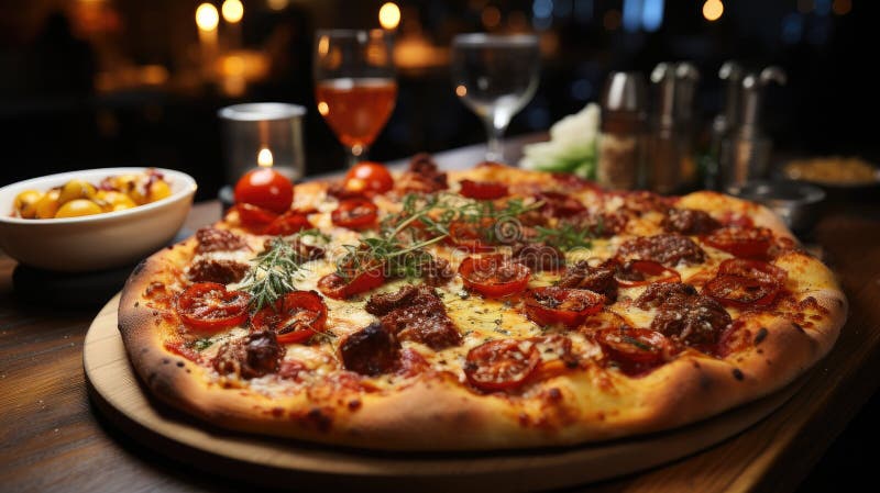 Italian Pizza in Italian Restaurant. Generative AI Stock Illustration ...