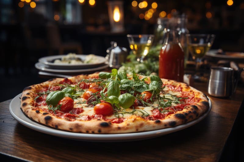 Italian Pizza in Italian Restaurant. Generative AI Stock Illustration ...