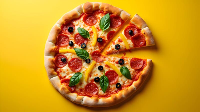 Italian Pizza Set Against a Vibrant Yellow Background.with Copy Space ...