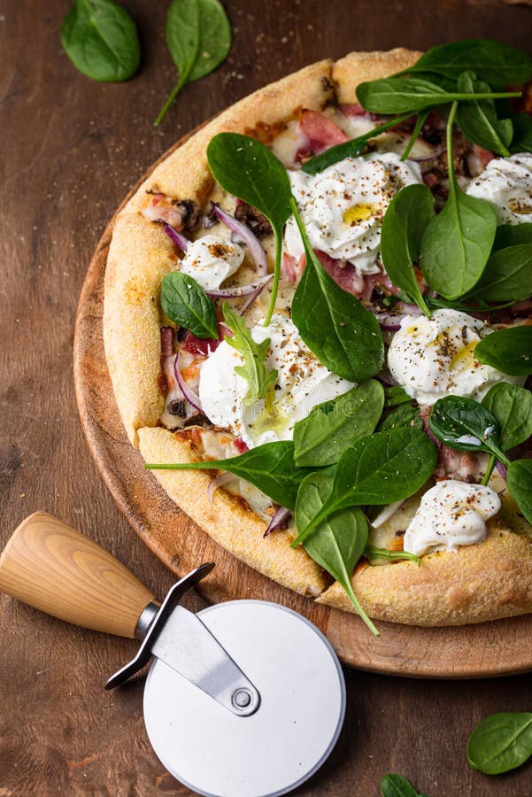 Italian Pizza with Soft Cheese Mozzarella Stock Photo - Image of leaf ...