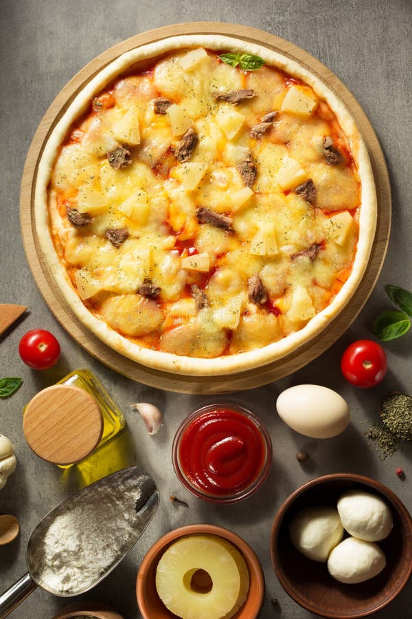 Italian Pizza at Table Surface Stock Photo - Image of fastfood, recipe ...