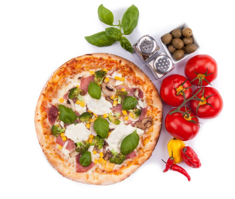 Italian Pizza on White Background Stock Photo - Image of mozzarella ...