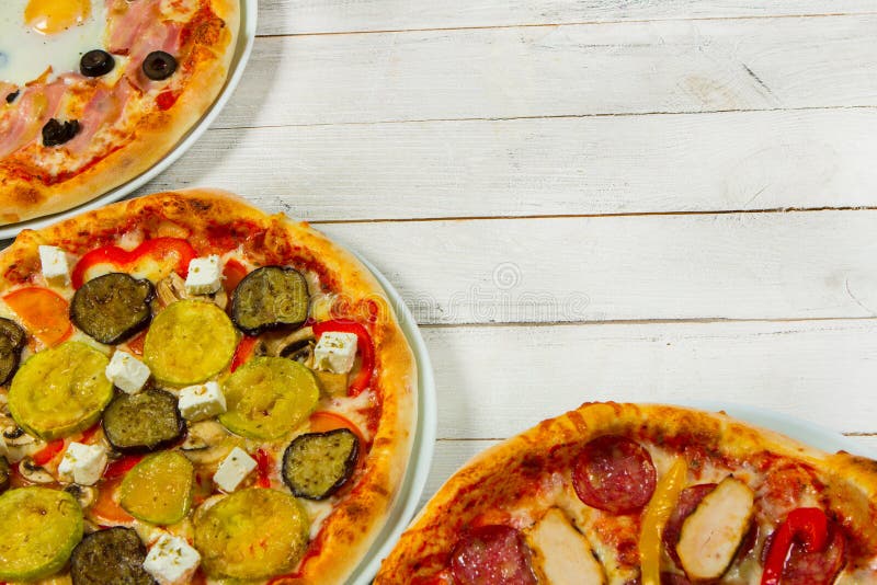Italian Pizza on Wood Table with Ingredients Stock Image - Image of ...