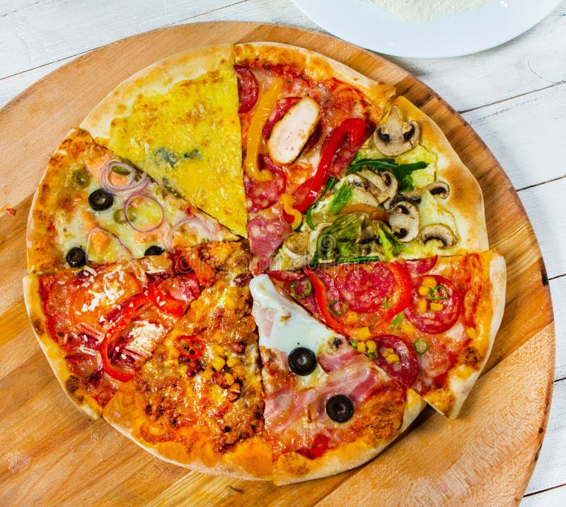 Italian Pizza on Wood Table with Ingredients Stock Photo - Image of ...