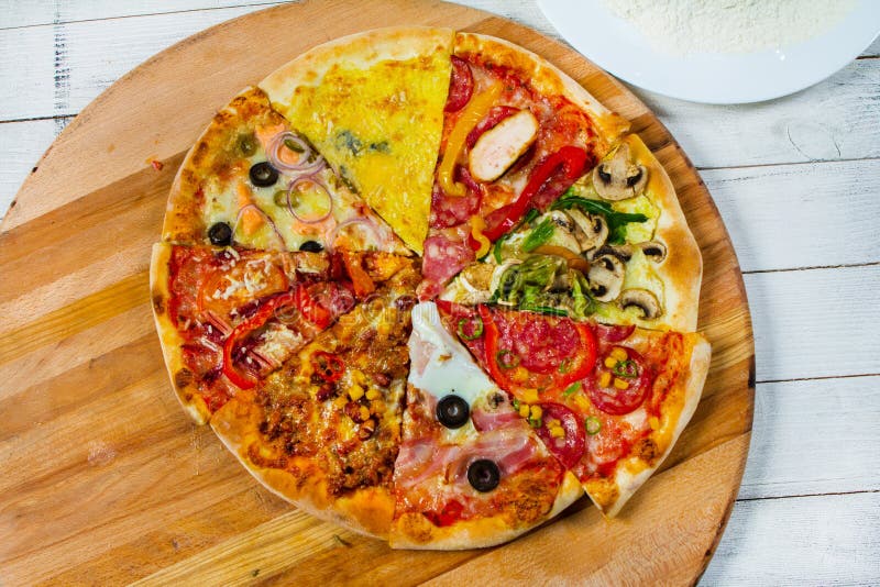 Italian Pizza on Wood Table with Ingredients Stock Image - Image of ...