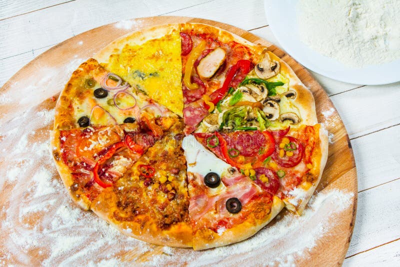 Italian Pizza on Wood Table with Ingredients Stock Image - Image of ...