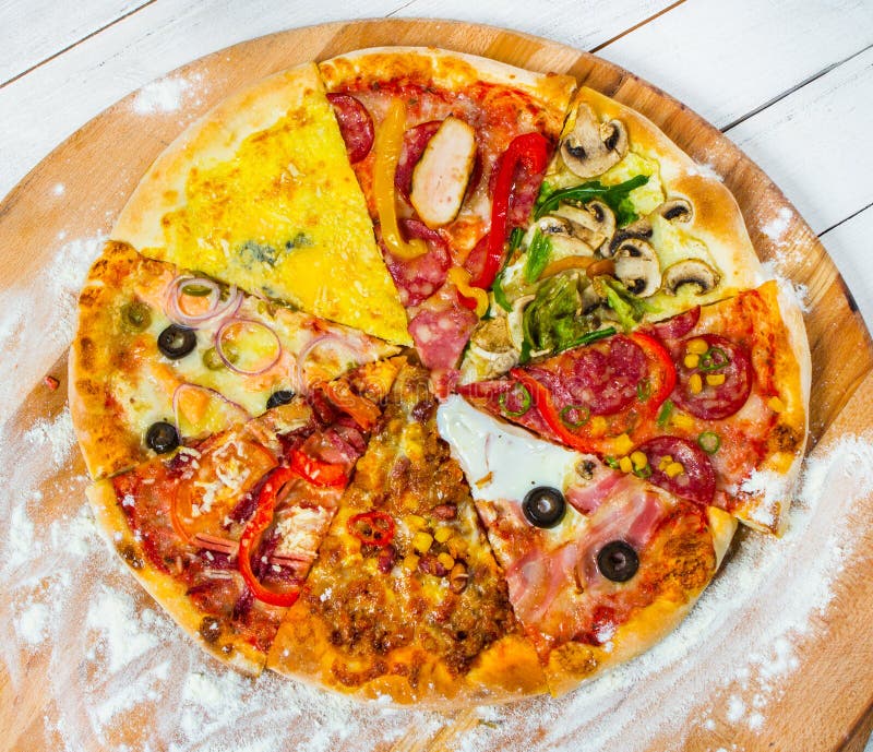 Italian Pizza on Wood Table with Ingredients Stock Image - Image of ...