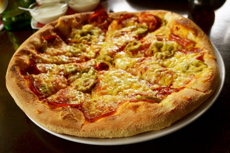 Italian Pizza on Wood Table with Ingredients Stock Image - Image of ...