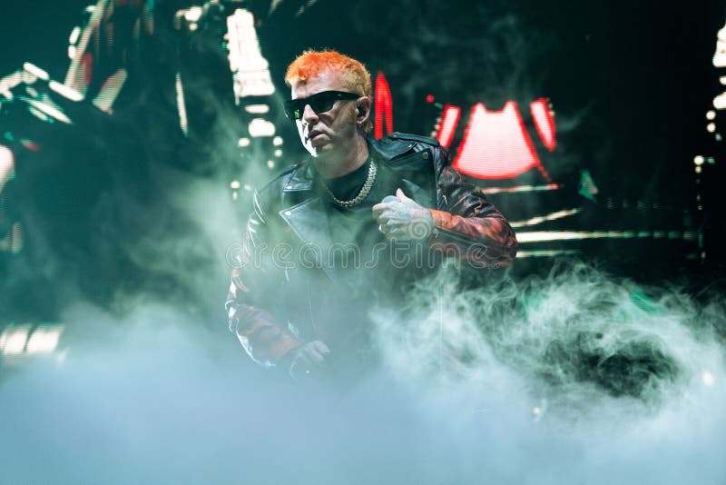 Italian Rapper Salmo Performs on Stage with Smoke Effects at Unipol ... Italian Rapper Salmo Performs on Stage with Smoke Effects at Unipol ...
