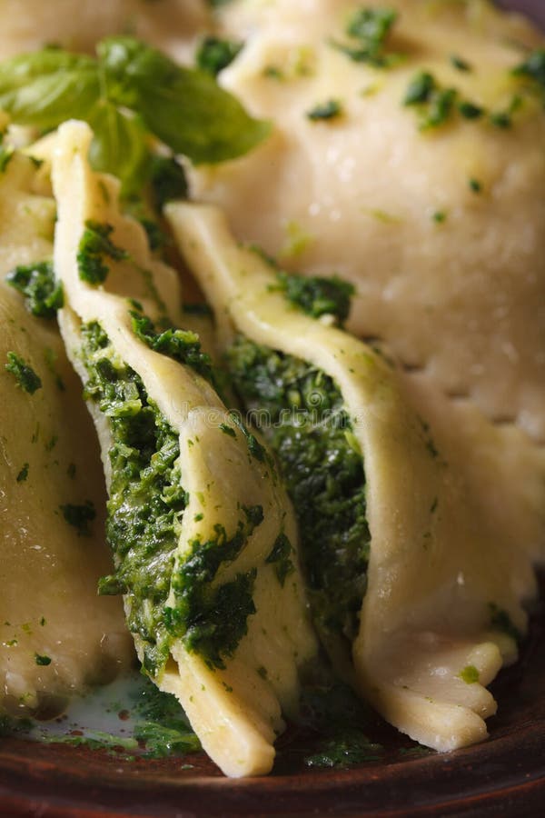 Italian Ravioli Stuffed with Spinach Macro, Vertical Stock Photo ...