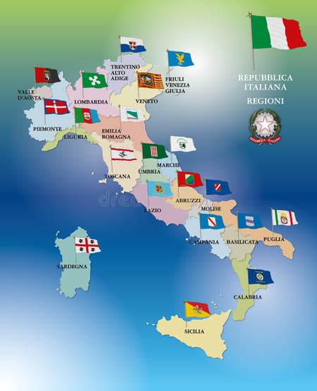 Italian Regional Flags and Map, Italy Stock Illustration - Illustration ...