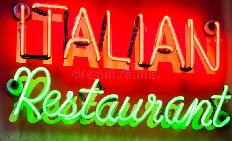 Italian Restaurant Neon Advertising Stock Image - Image of little ...