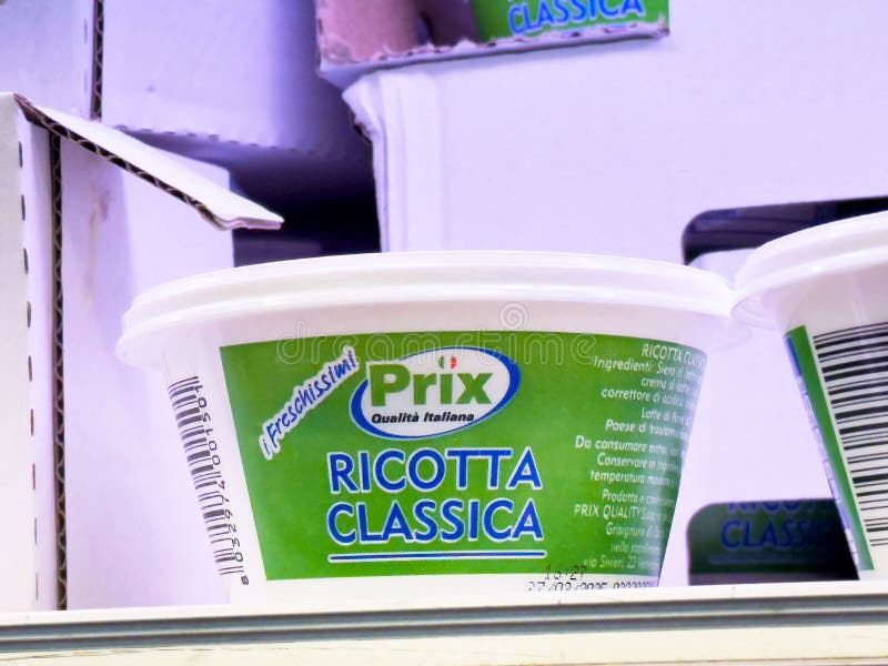Italian Ricotta Cheese Container on Shelf in Supermarket Editorial ...