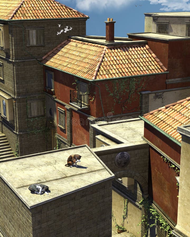 Italian Rooftop Scene stock illustration. Illustration of rooftop ...