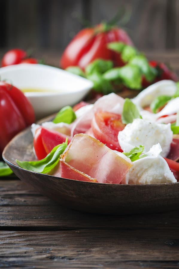 Italian Salad Caprese with Prosciutto Stock Image - Image of fresh ...